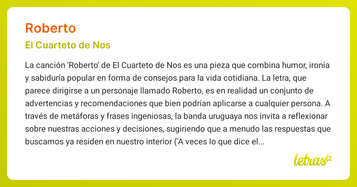 Significado de la canción ROBERTO (El Cuarteto de Nos) - LETRAS.COM