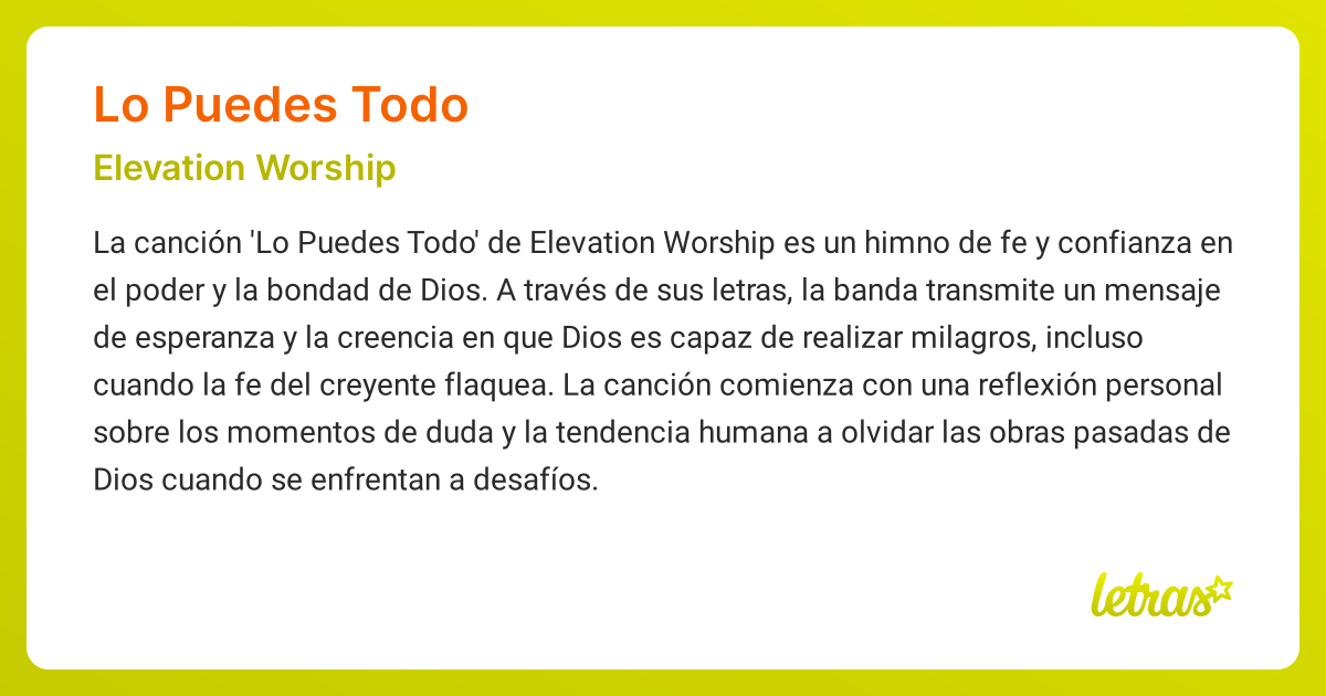 Significado de la canción LO PUEDES TODO (Elevation Worship) - LETRAS.COM