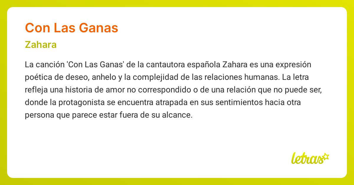 Significado de la canción CON LAS GANAS (Zahara) - LETRAS.COM