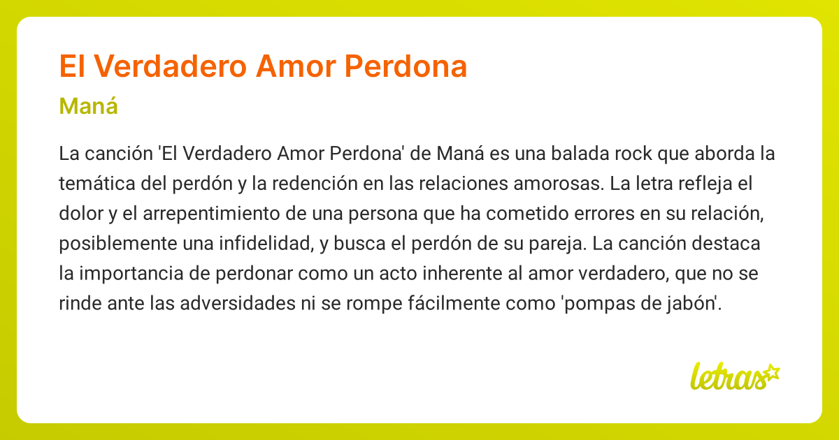 Significado de la canción EL VERDADERO AMOR PERDONA (Maná) - LETRAS.COM