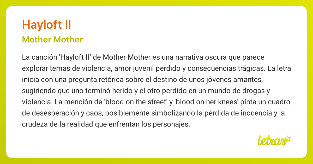 Significado de la canción HAYLOFT II (Mother Mother) - LETRAS.COM