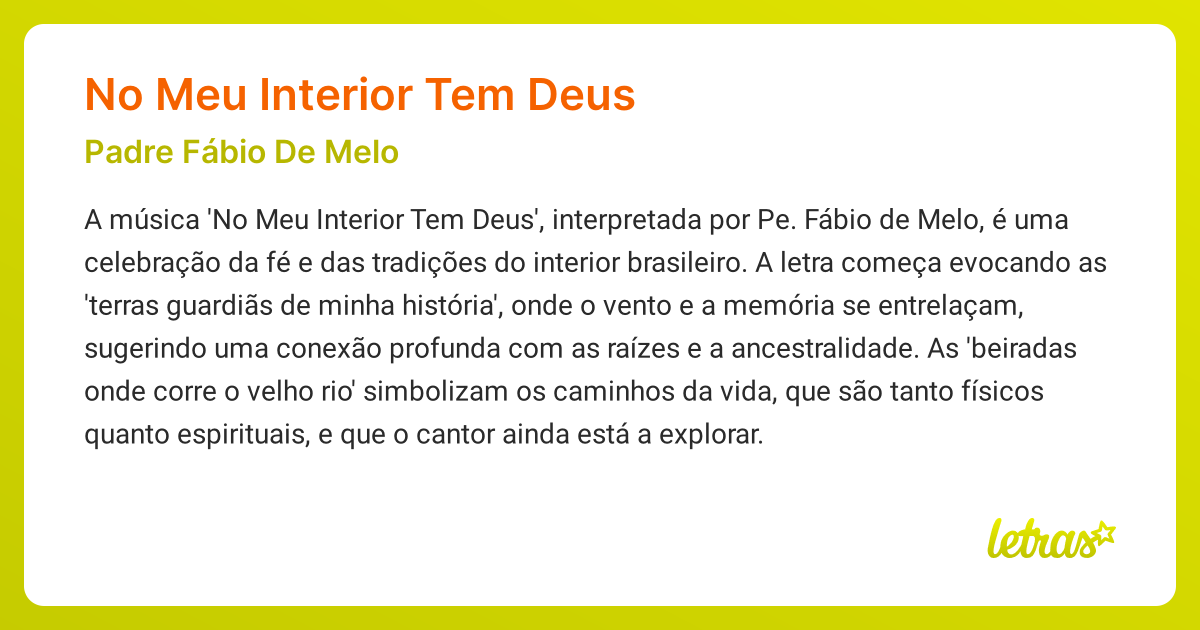 Significado da música NO MEU INTERIOR TEM DEUS (Pe. Fábio de Melo ...