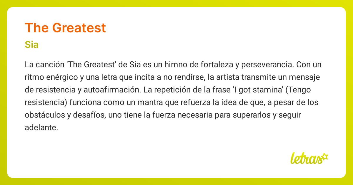 Significado de la canción THE GREATEST (Sia) - LETRAS.COM