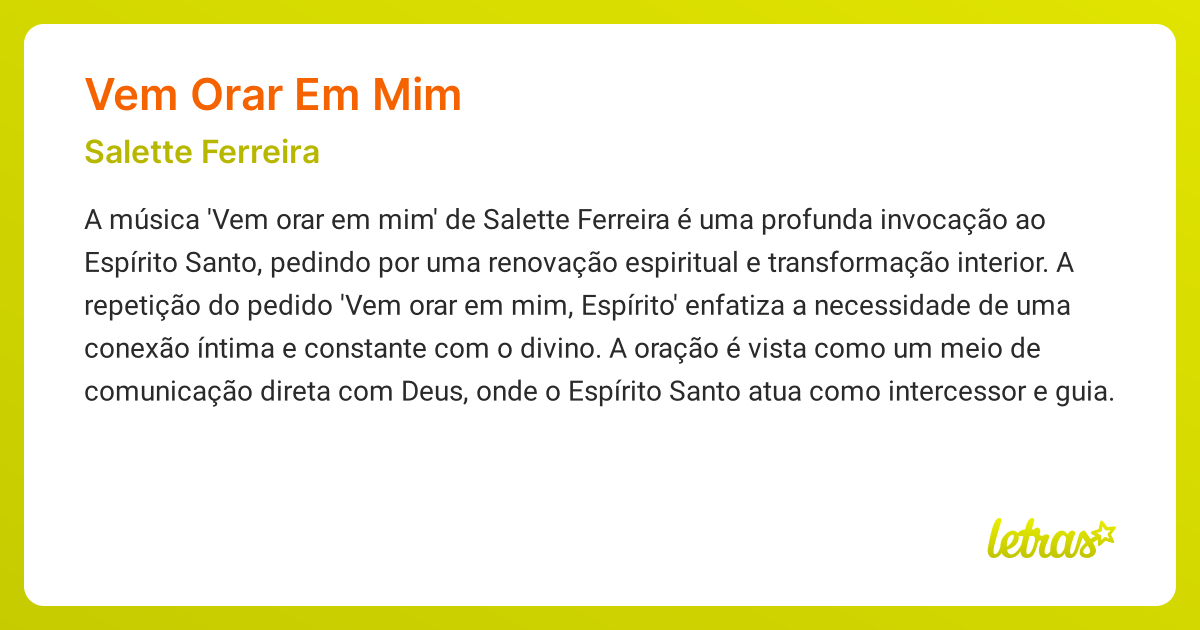 Significado da música VEM ORAR EM MIM (Salette Ferreira) - LETRAS.MUS.BR