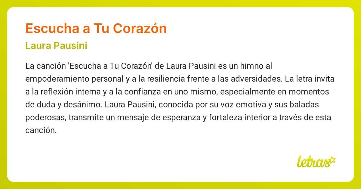 Significado de la canción ESCUCHA A TU CORAZÓN (Laura Pausini) - LETRAS.COM