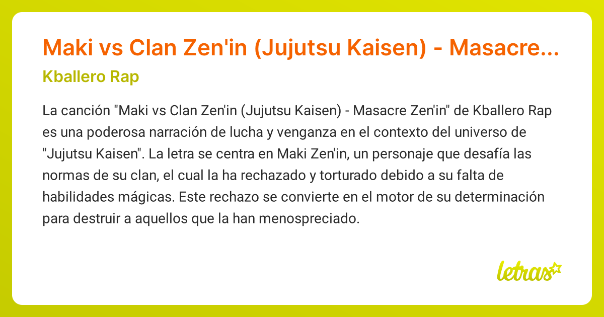 Significado de la canción Maki vs Clan Zen'in (Jujutsu Kaisen ...
