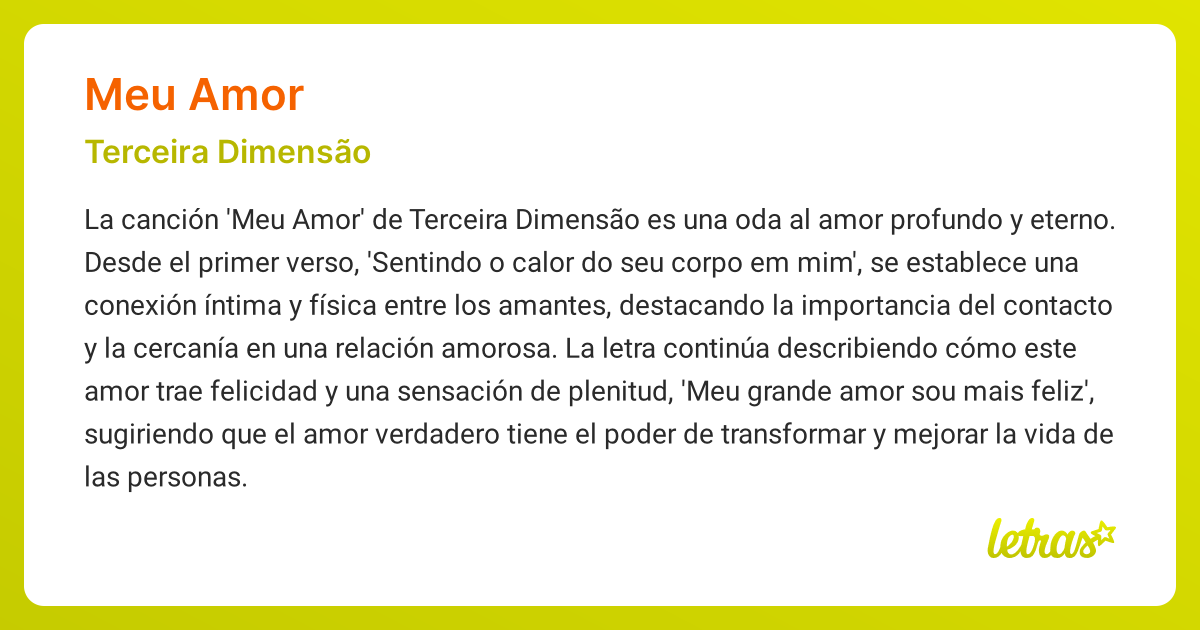Significado de la canción MEU AMOR (Terceira Dimensão) - LETRAS.COM