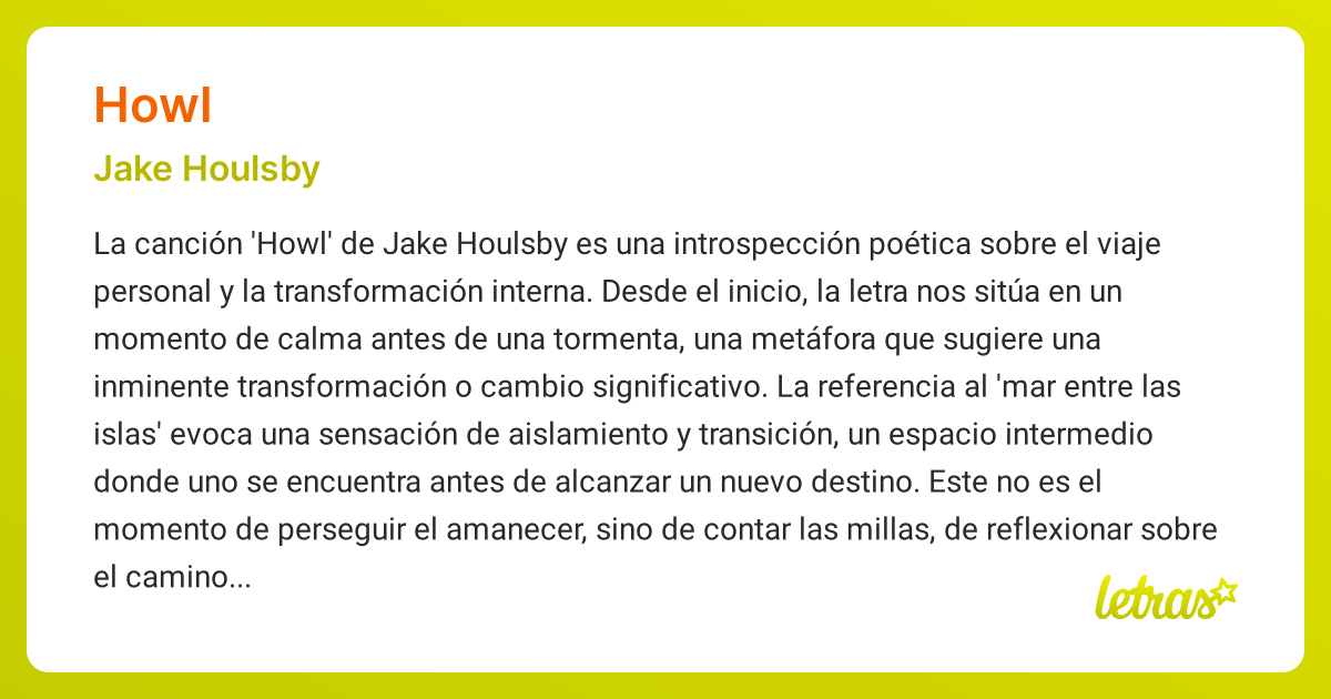 Significado de la canción HOWL (Jake Houlsby) - LETRAS.COM