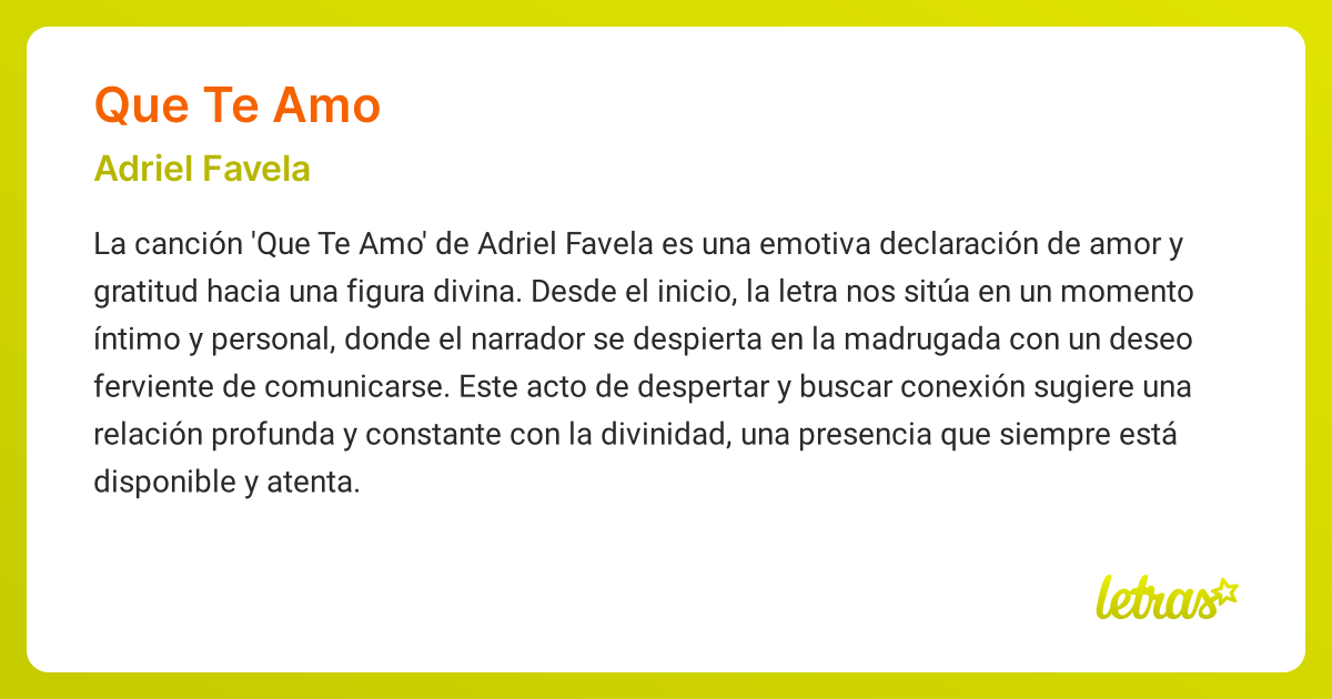 Significado de la canción QUE TE AMO (Adriel Favela) - LETRAS.COM