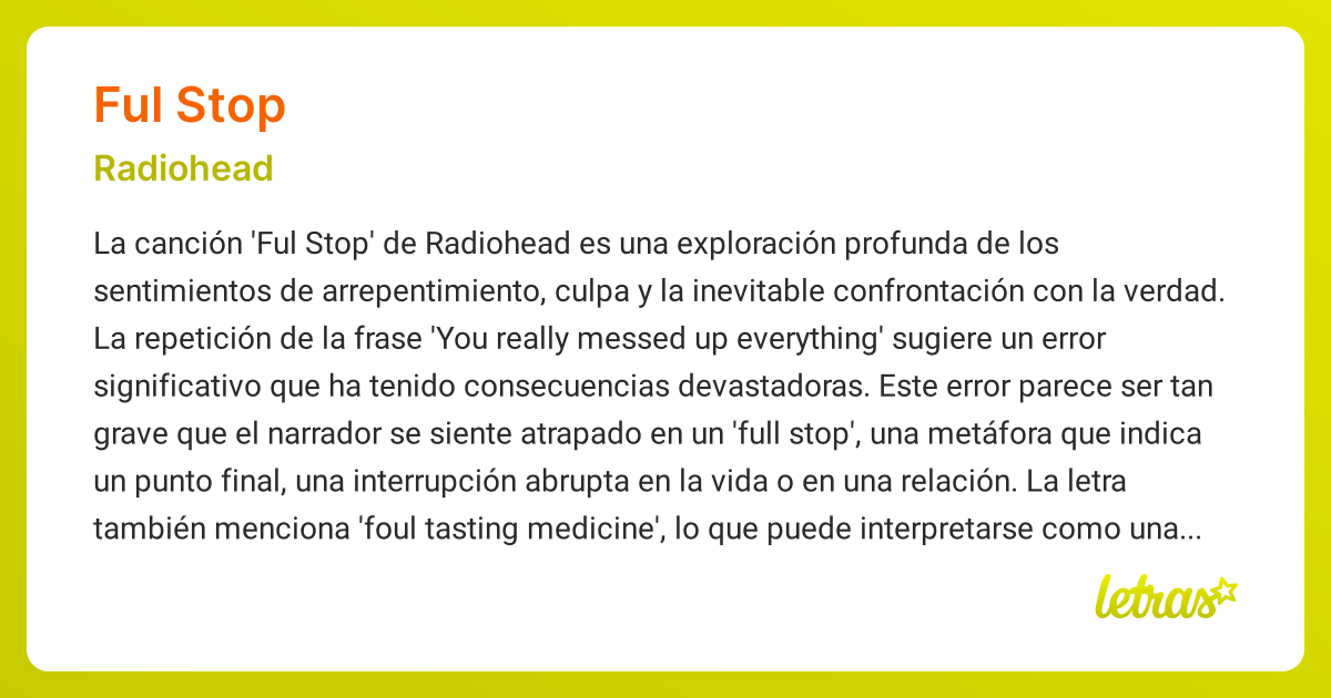 Significado de la canción FUL STOP (Radiohead) - LETRAS.COM