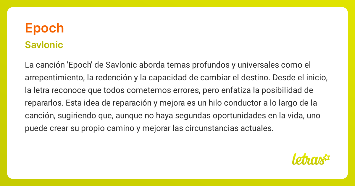 Significado de la canción EPOCH (Savlonic) - LETRAS.COM