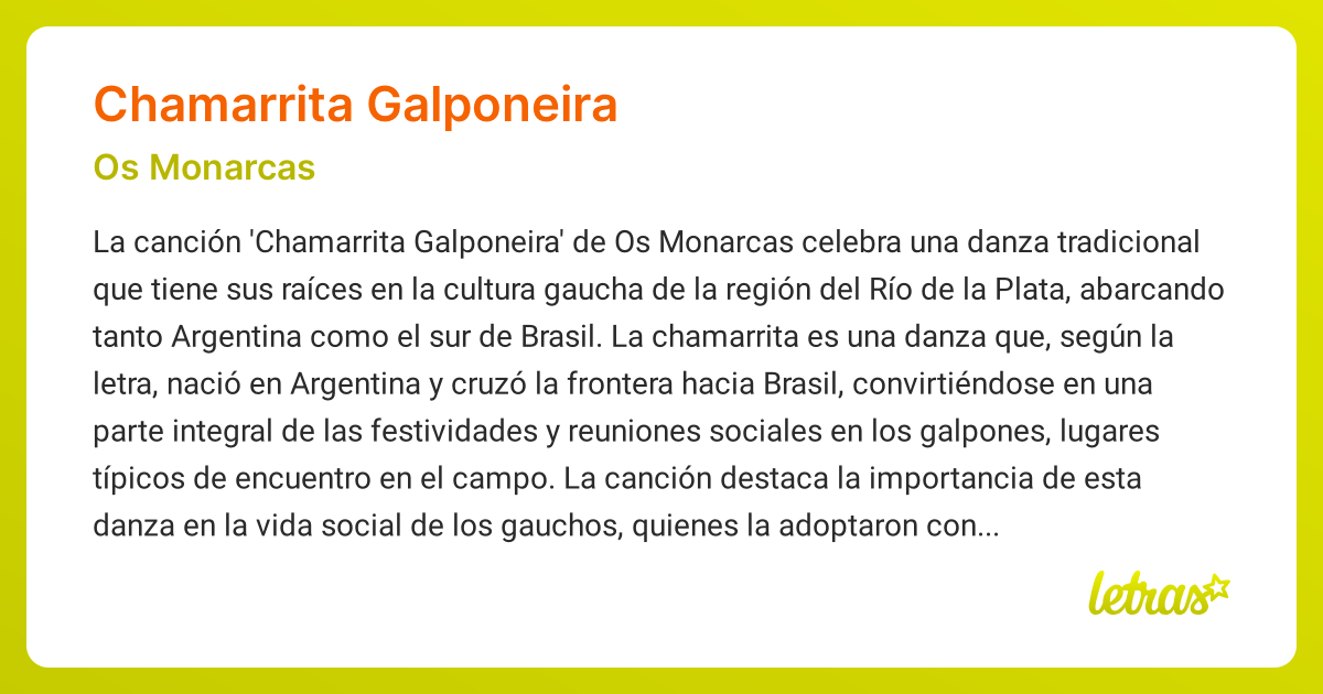 Significado de la canción CHAMARRITA GALPONEIRA (Os Monarcas) - LETRAS.COM