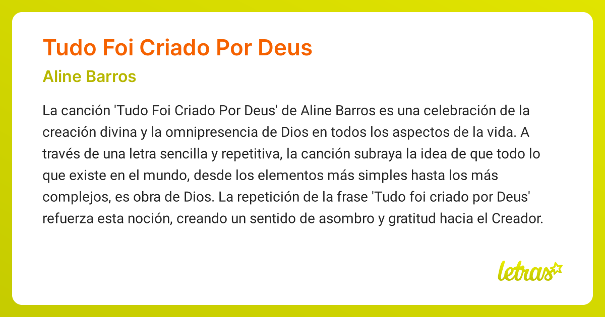 Significado de la canción TUDO FOI CRIADO POR DEUS (Aline Barros ...