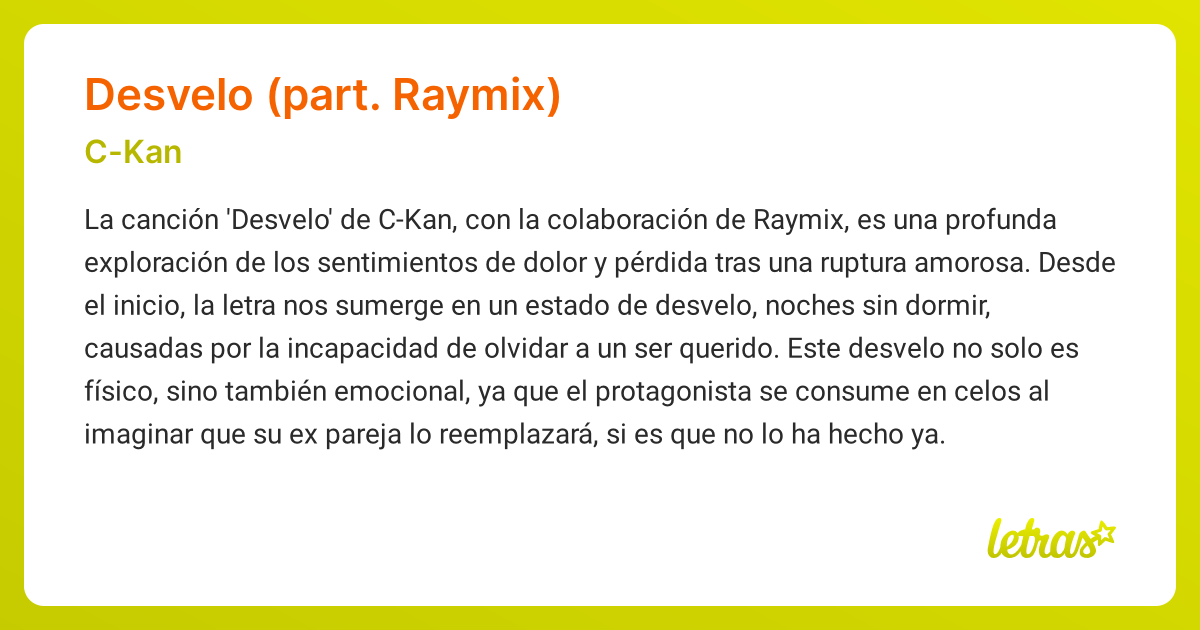 Significado de la canción DESVELO (PART. RAYMIX) (C-Kan) - LETRAS.COM