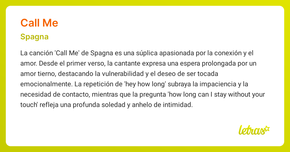 Significado de la canción CALL ME (Spagna) - LETRAS.COM