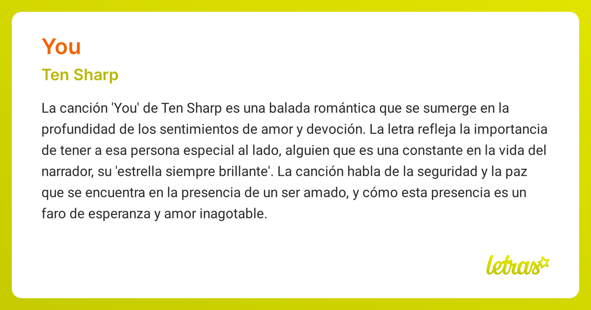 Significado de la canción YOU (Ten Sharp) - LETRAS.COM