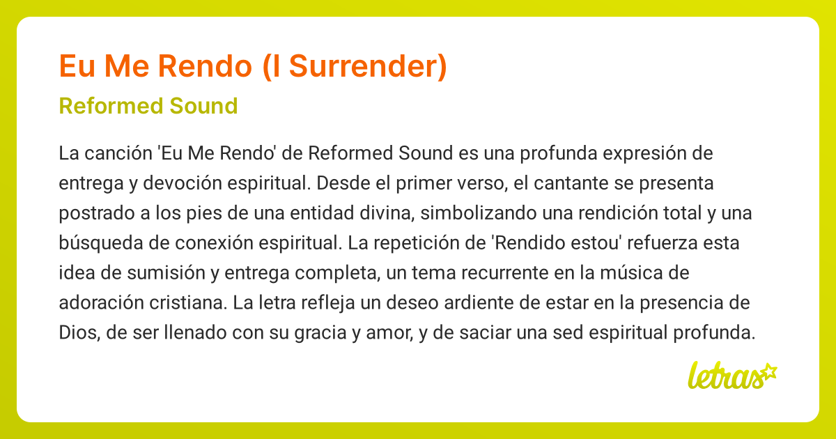 Significado de la canción EU ME RENDO (I SURRENDER) (Reformed Sound ...