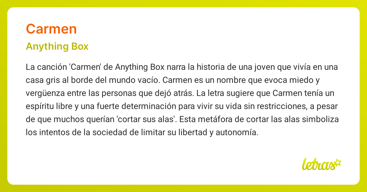 Significado de la canción CARMEN (Anything Box) - LETRAS.COM