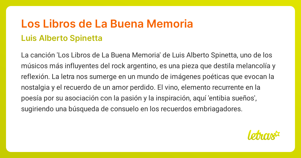 Significado de la canción LOS LIBROS DE LA BUENA MEMORIA (Luis Alberto ...