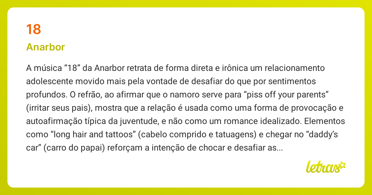 Significado da música 18 (Anarbor) - LETRAS.MUS.BR
