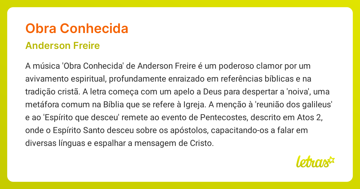 Significado da música OBRA CONHECIDA (Anderson Freire) - LETRAS.MUS.BR