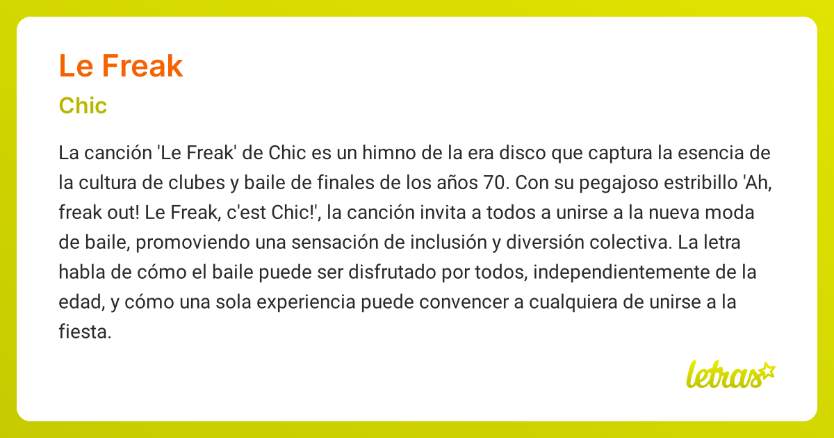 Significado de la canción LE FREAK (Chic) - LETRAS.COM