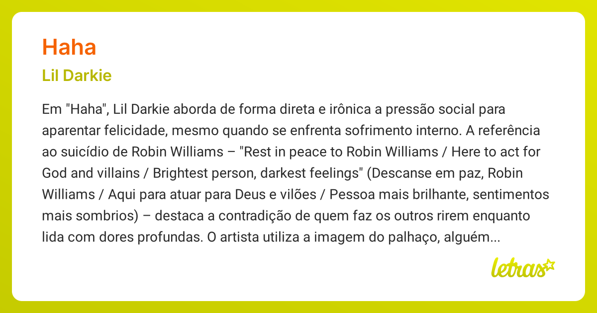 Significado da música HAHA (Lil Darkie) - LETRAS.MUS.BR