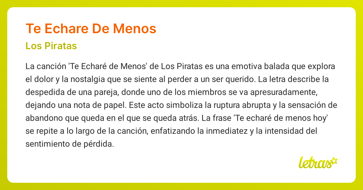 Significado de la canción TE ECHARE DE MENOS (Los Piratas) - LETRAS.COM