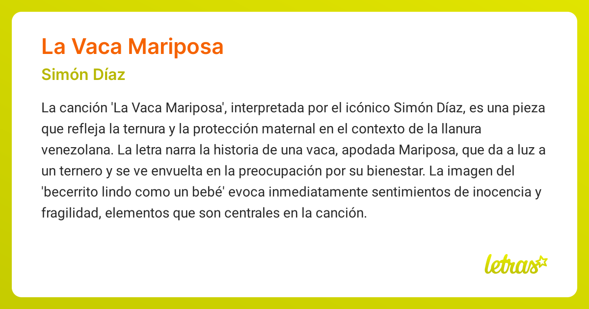 Significado de la canción LA VACA MARIPOSA (Simón Díaz) - LETRAS.COM