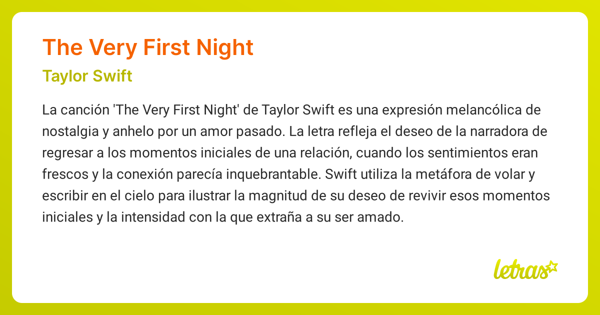 Significado de la canción THE VERY FIRST NIGHT (Taylor Swift) - LETRAS.COM