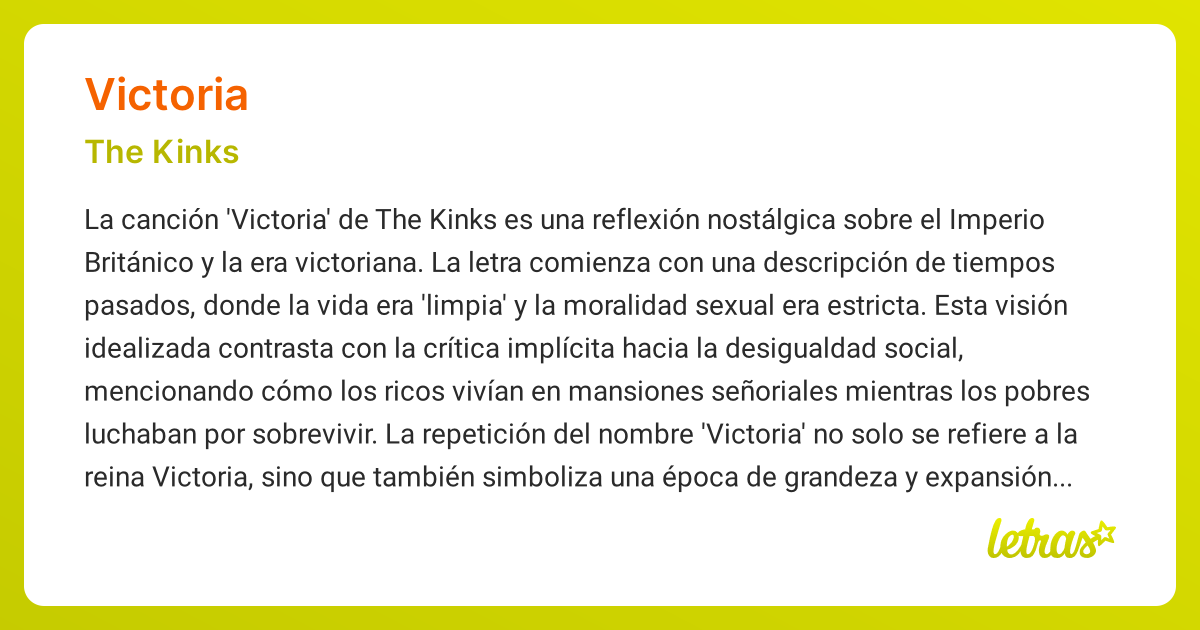 Significado de la canción VICTORIA (The Kinks) - LETRAS.COM