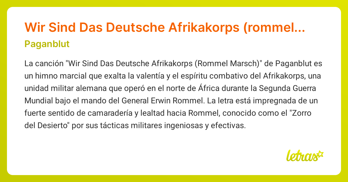 Significado de la canción Wir Sind Das Deutsche Afrikakorps (rommel ...