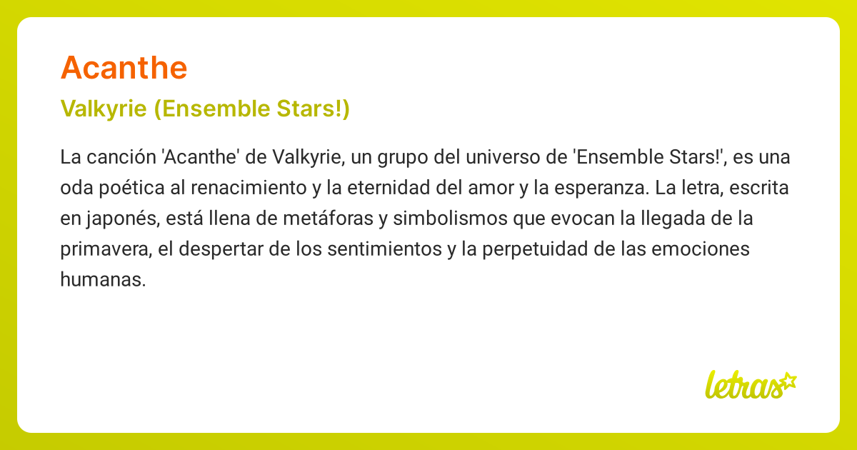 Significado de la canción ACANTHE (Valkyrie (Ensemble Stars!)) - LETRAS.COM
