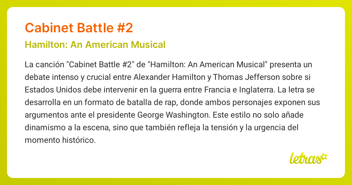Significado de la canción CABINET BATTLE #2 (Hamilton: An American ...