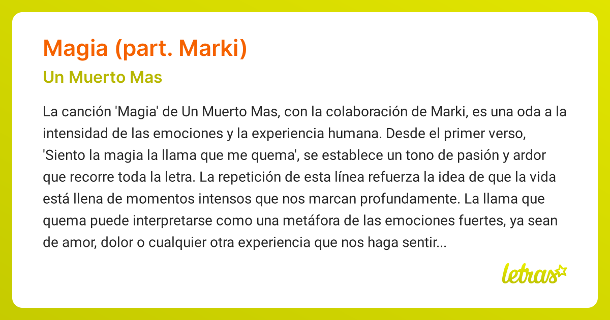 Significado de la canción MAGIA (PART. MARKI) (Un Muerto Mas) - LETRAS.COM