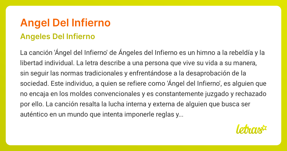 Significado de la canción ANGEL DEL INFIERNO (Angeles Del Infierno ...