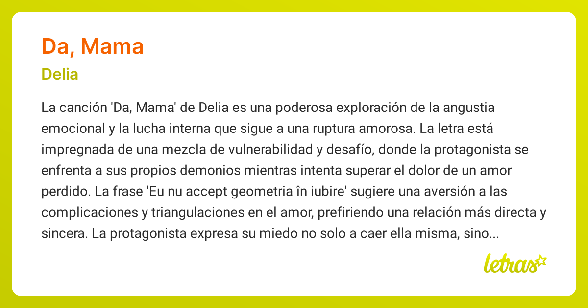 Significado de la canción DA, MAMA (Delia) - LETRAS.COM