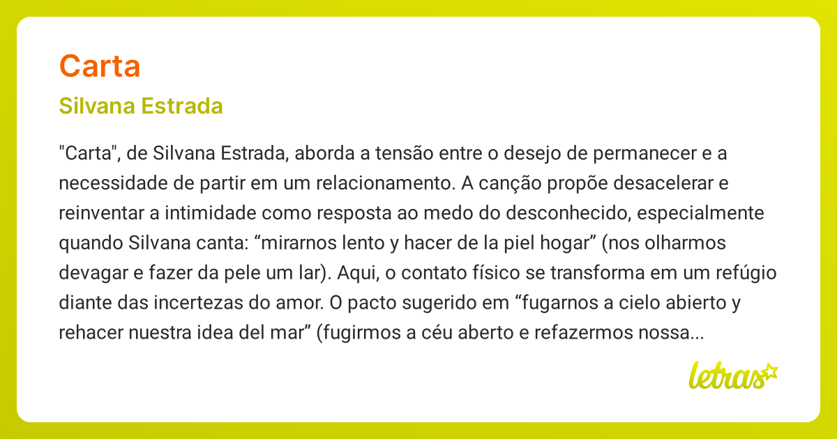 Significado da música CARTA (Silvana Estrada) - LETRAS.MUS.BR