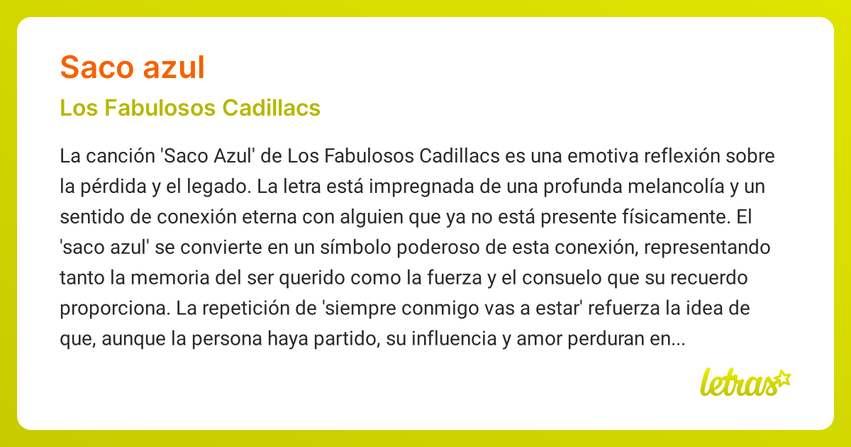 Significado de la canción SACO AZUL (Los Fabulosos Cadillacs) - LETRAS.COM