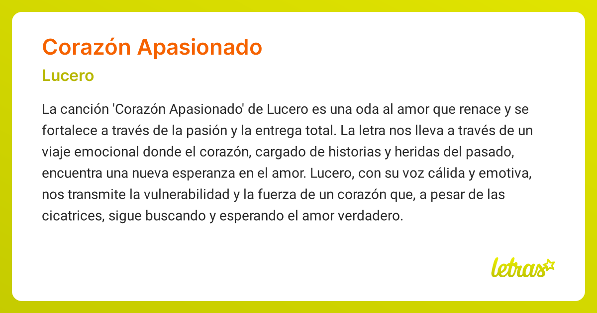Significado de la canción CORAZÓN APASIONADO (Lucero) - LETRAS.COM