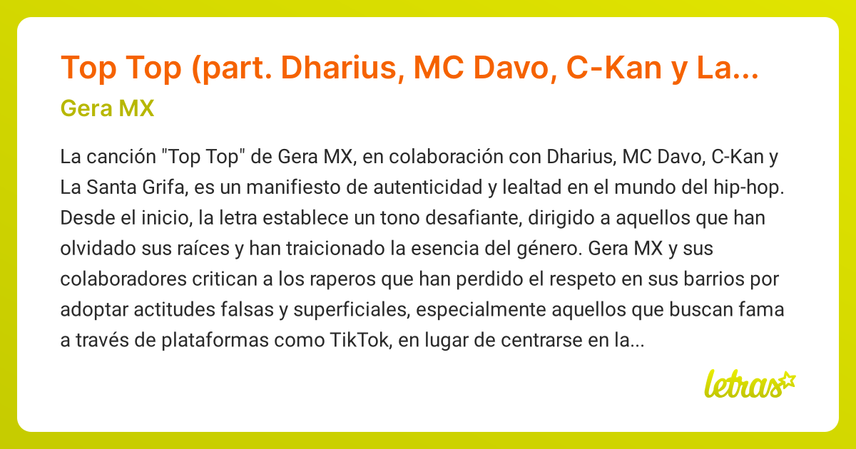 Significado de la canción Top Top (part. Dharius, MC Davo, C-Kan y La ...