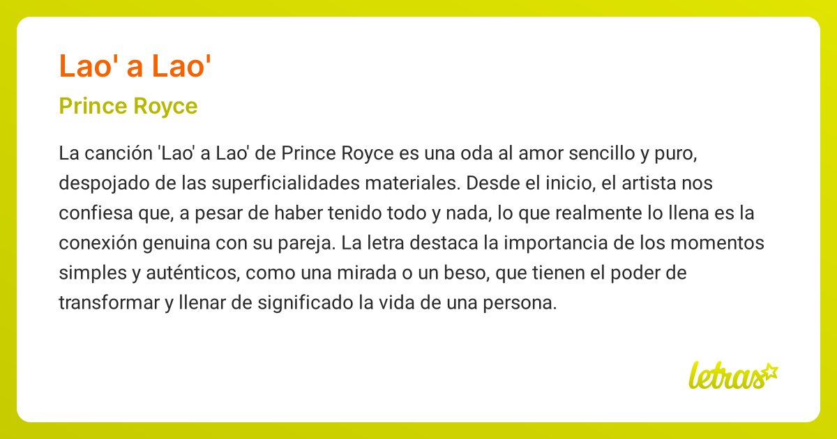 Significado de la canción LAO' A LAO' (Prince Royce) - LETRAS.COM