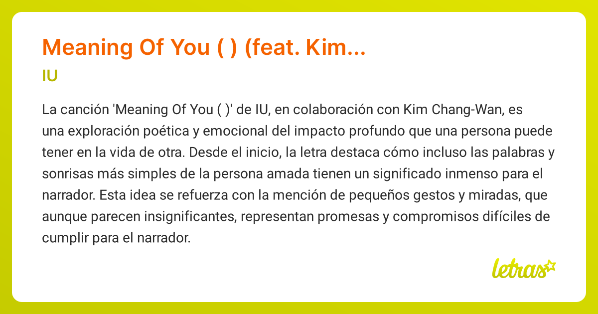 Significado de la canción Meaning Of You (너의 의미) (feat. Kim Chang-Wan) (IU ) - LETRAS.COM