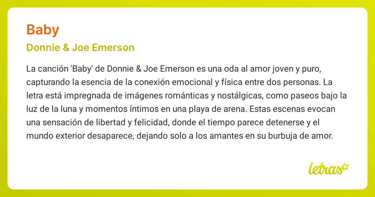 Significado de la canción BABY (Donnie & Joe Emerson) - LETRAS.COM