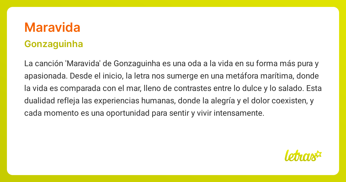 Significado de la canción MARAVIDA (Gonzaguinha) - LETRAS.COM