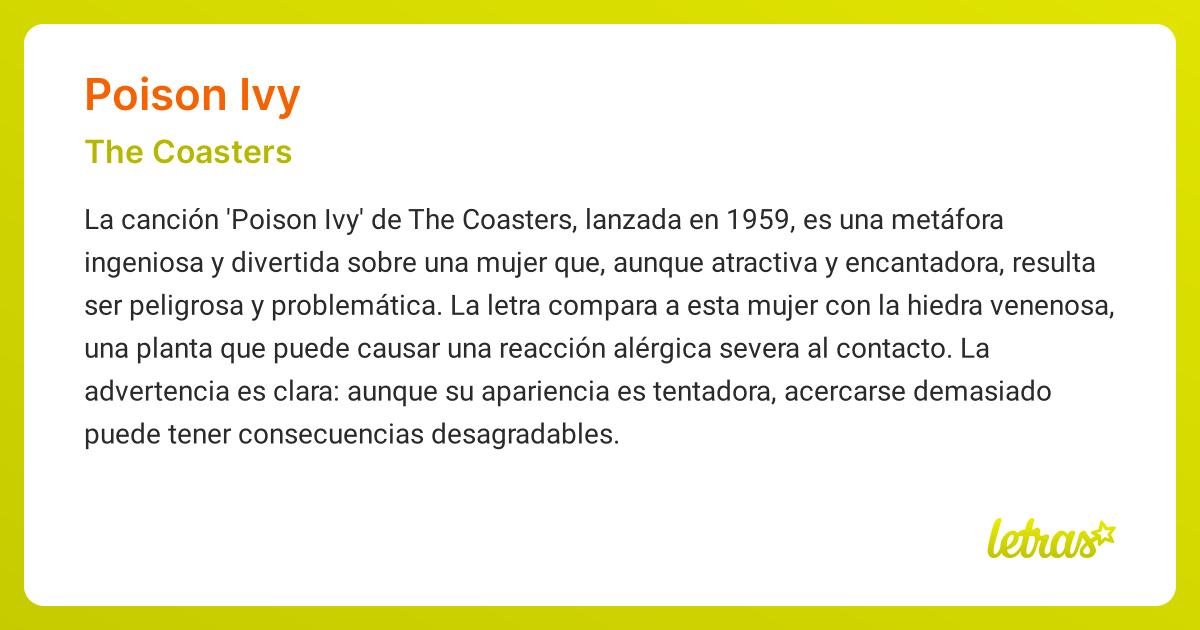Significado de la canción POISON IVY (The Coasters) - LETRAS.COM