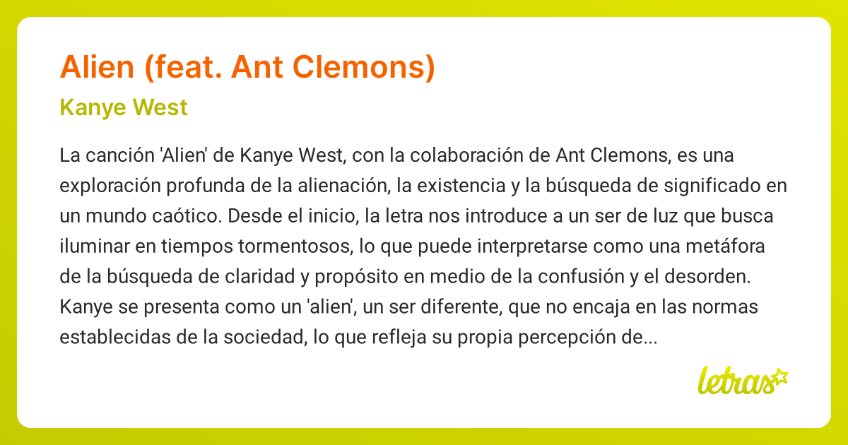 Significado de la canción ALIEN (FEAT. ANT CLEMONS) (Kanye West ...