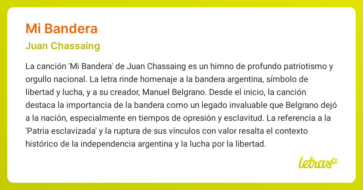 Significado de la canción MI BANDERA (Juan Chassaing) - LETRAS.COM