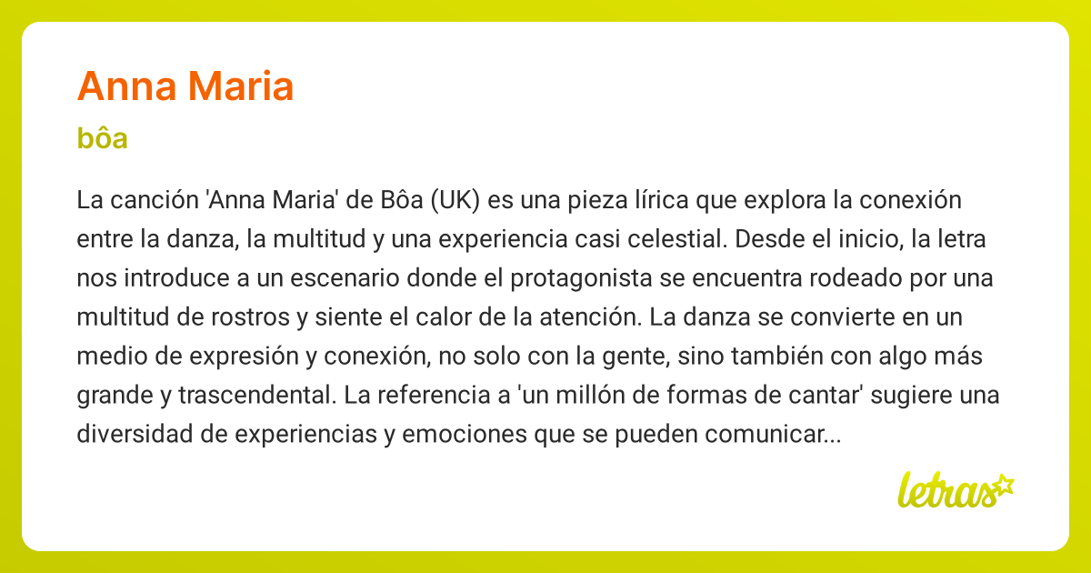 Significado de la canción ANNA MARIA (bôa) - LETRAS.COM