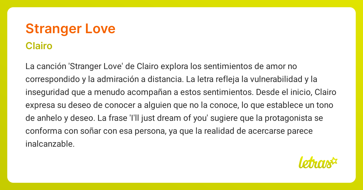 Significado de la canción STRANGER LOVE (Clairo) - LETRAS.COM